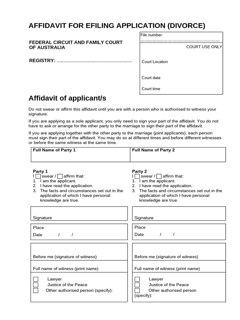 Divorce Affidavit for Efiling Template | PDF | Affidavit | Legal Procedure