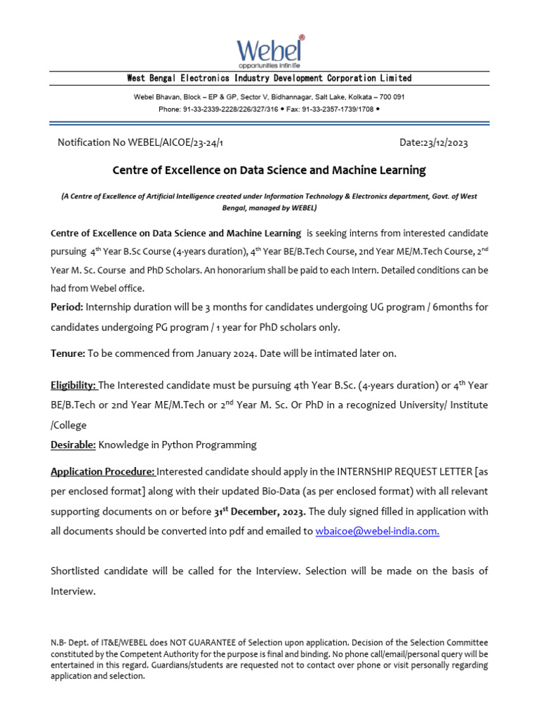 Final Notification Intern AICOE | PDF