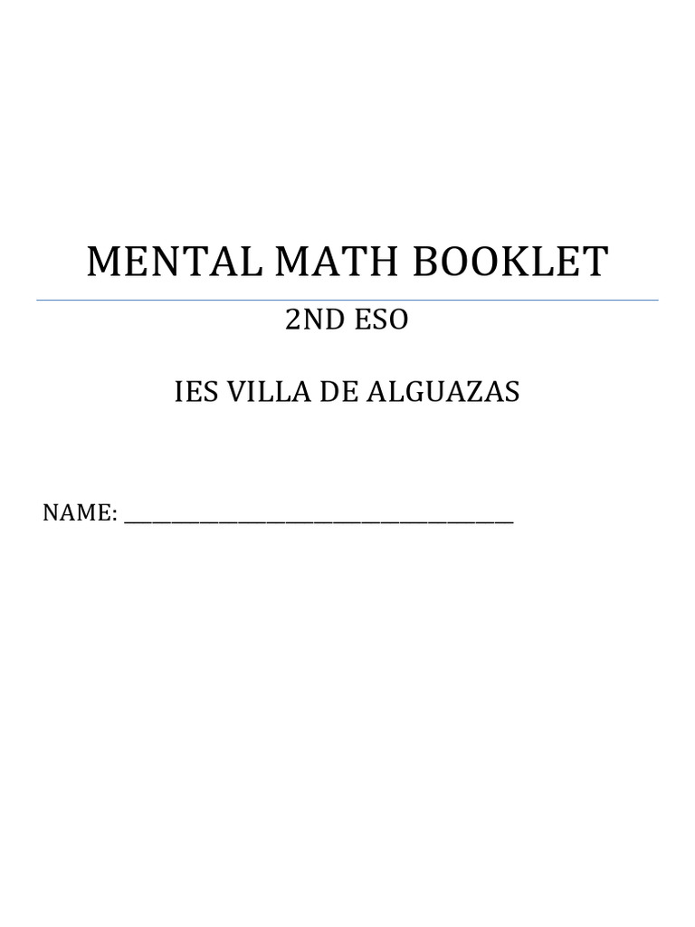 Mental Math Booklet Final Version | PDF