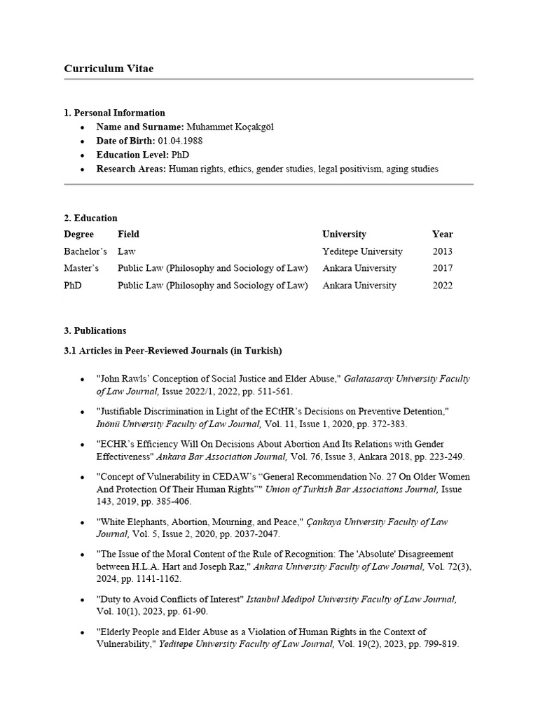 Muhammet Koçakgöl: CV Overview | PDF | Gender | Gender Studies