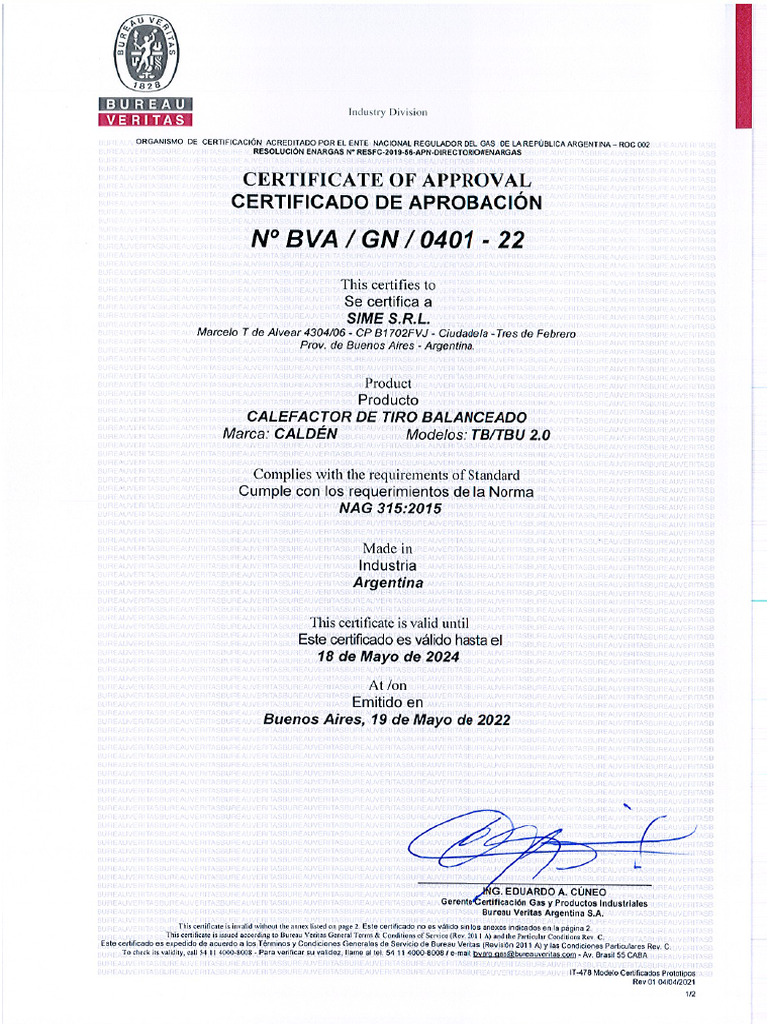 Certificacion de Producto TB TBU 2.0 | PDF