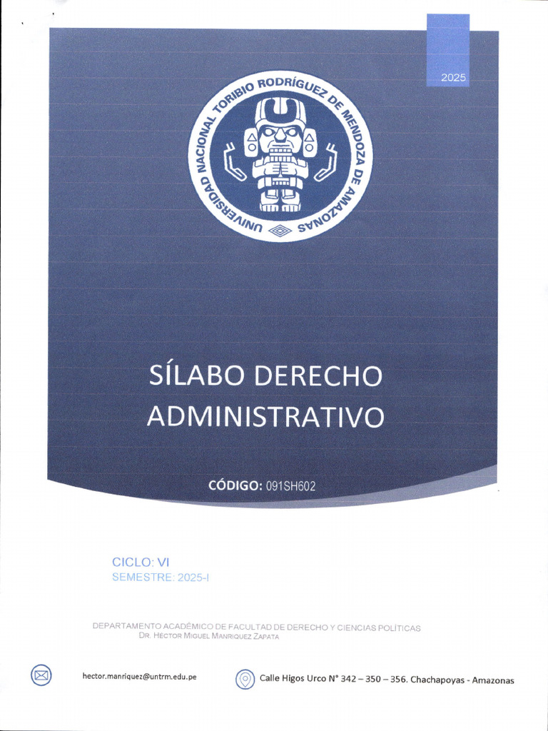 Silabo Derecho Administrativo - Dr. Héctor Miguel Manriquez Zapata | PDF