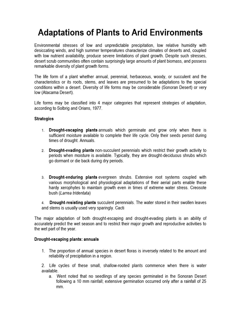 Adaptations of Plants To Arid Environments | PDF | Leaf | Seed
