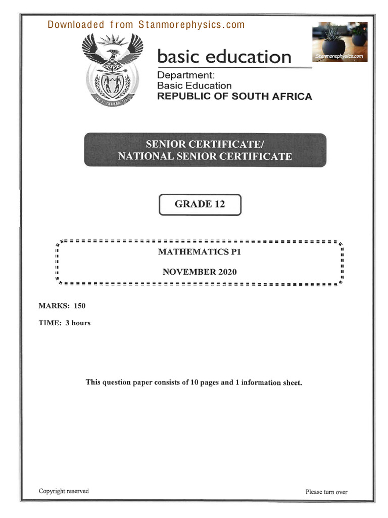 WP Contentuploads202106Mathematics Nov 2020 Grade 12 P1 and Memo - PDF ...