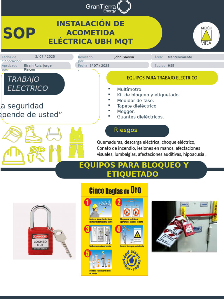 SOP Act. INSTALACIÓN DE ACOMETIDA ELÉCTRICA UBH MQT | PDF | Aislador (Electricidad ...
