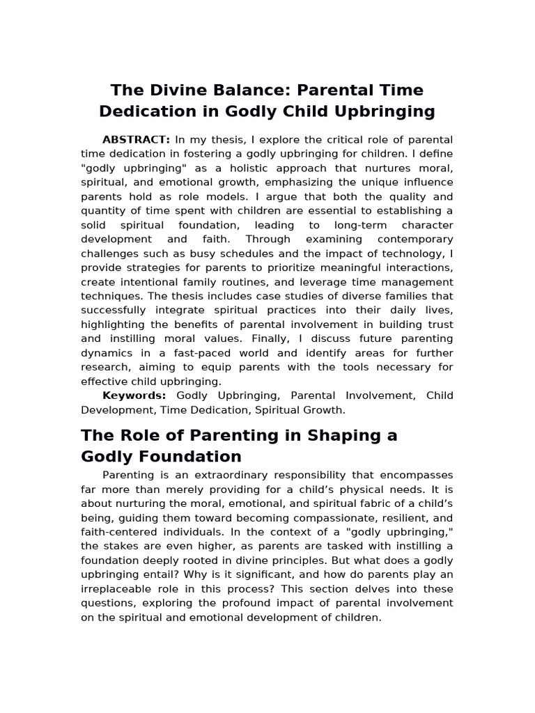 The Divine Balance Parental Time Dedication in Godly Child Upbringing ...