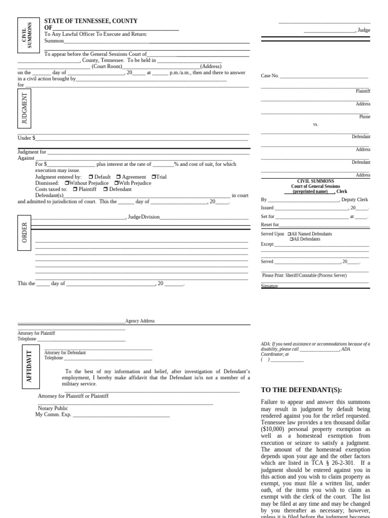 Tennessee Civil Summons Explained | PDF | Lawsuit | Judiciaries