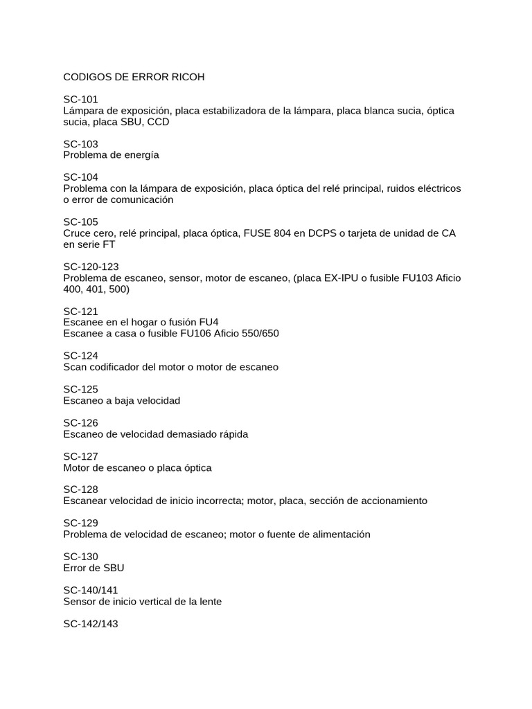 Codigos de Error Ricoh | PDF | Equipo | Ingenieria Eléctrica