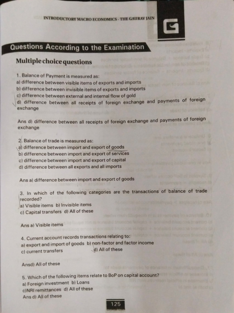 Class 12 Balance of Payments Questions | PDF | Balance Of Payments ...