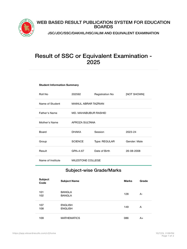 SSC 2025 Result Publication Summary | PDF | Bangladesh | Schools