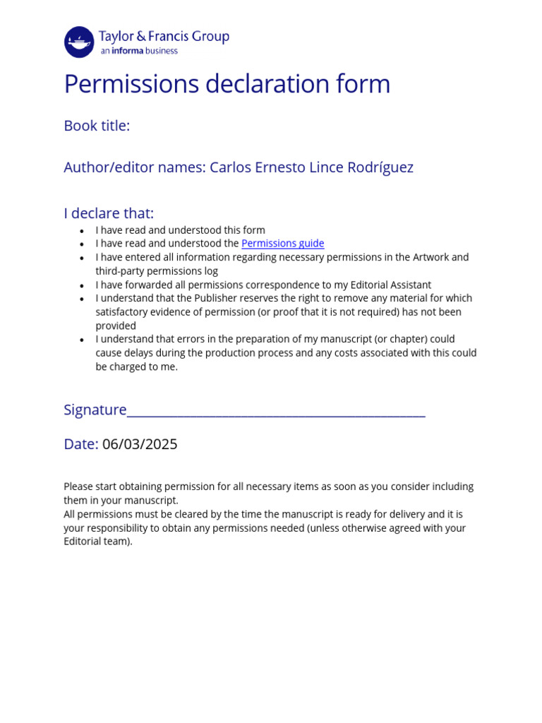 Permissions Declaration Form | PDF
