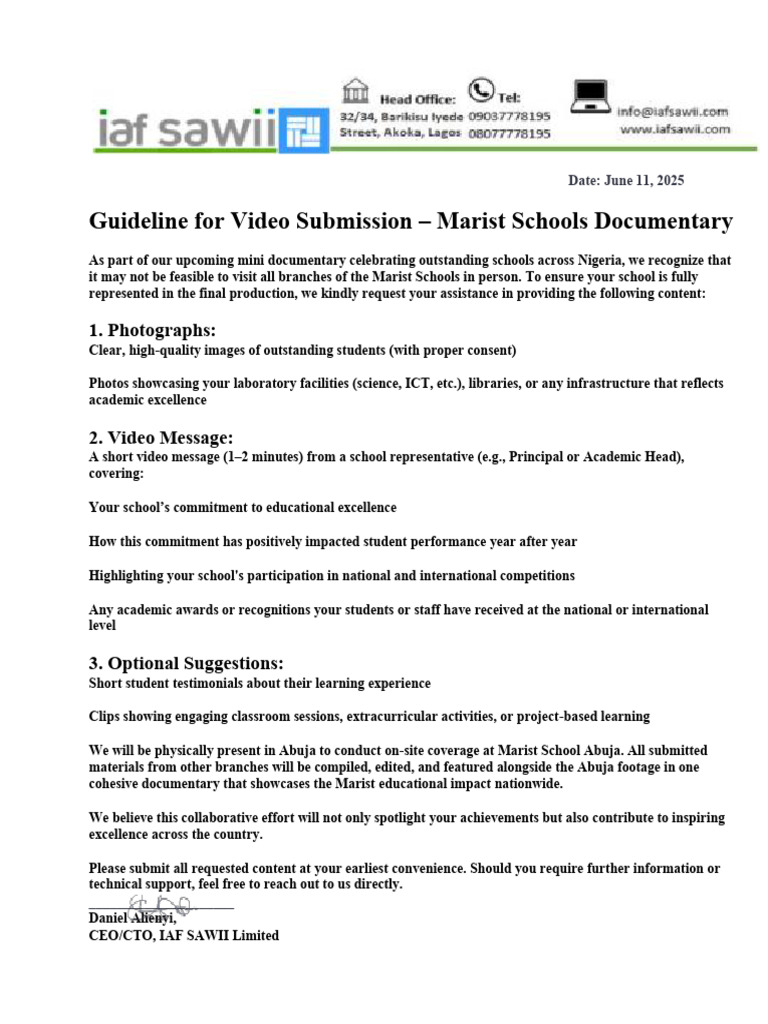 Guideline For Video Submission | PDF