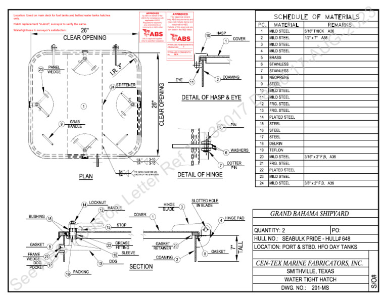 Watertight Hatch Specifications | PDF | Mechanical Engineering