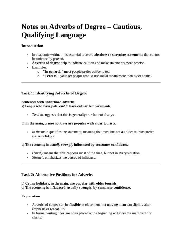 Notes On Adverbs of Degree | PDF