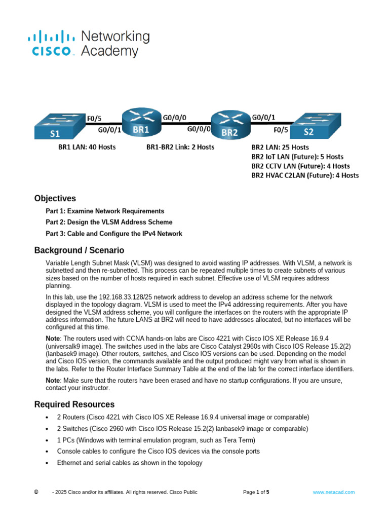 11.10.2 Lab - Design and Implement A VLSM Addressing Scheme | PDF ...