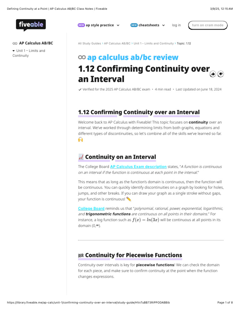 Confirming Continuity in AP Calculus | PDF | Function (Mathematics ...