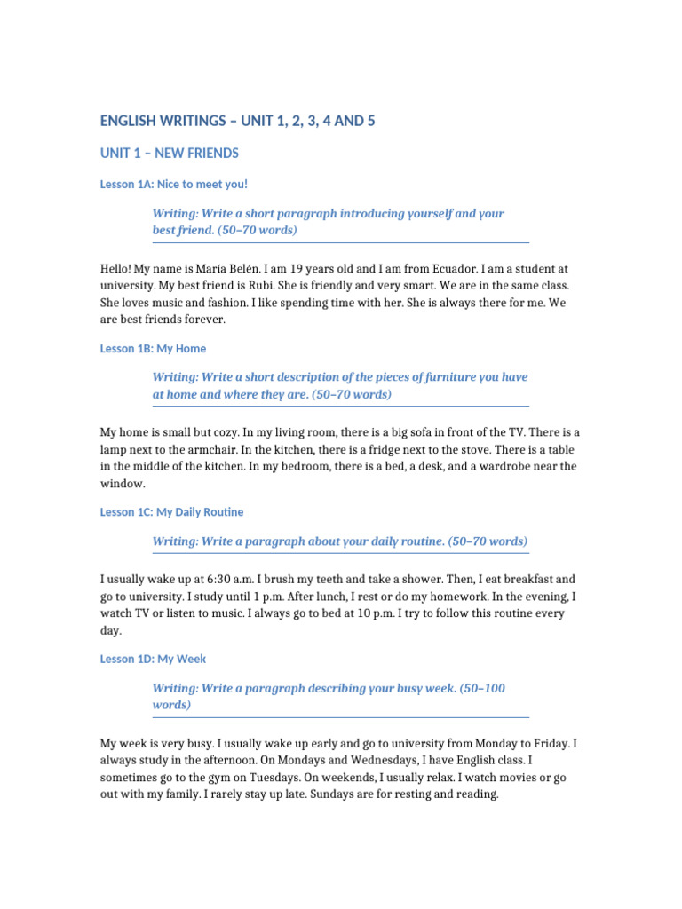 English Writing Exercises for Beginners | PDF