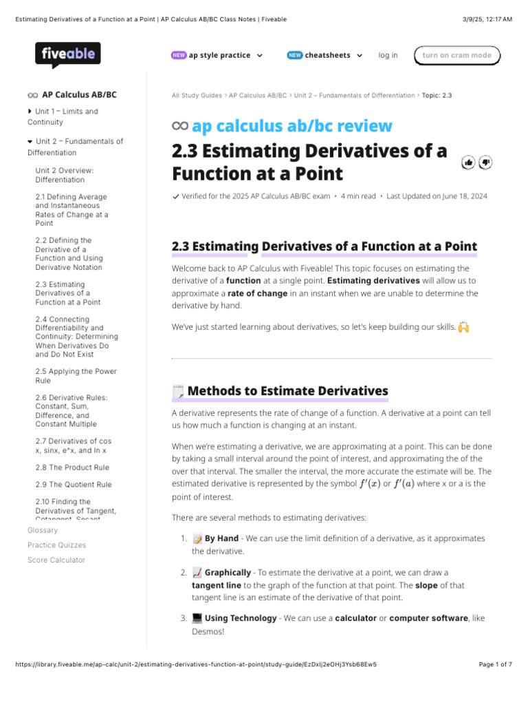 Estimating Derivatives in AP Calculus | PDF | Derivative | Slope