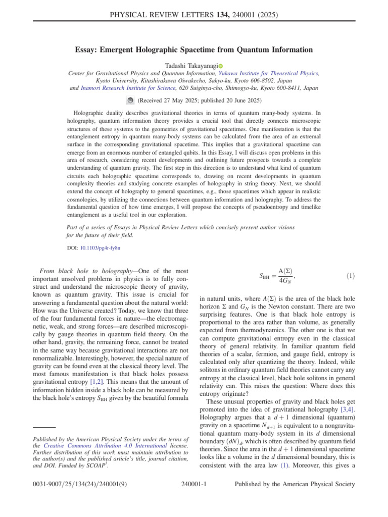 Essay: Emergent Holographic Spacetime From Quantum Information | PDF ...