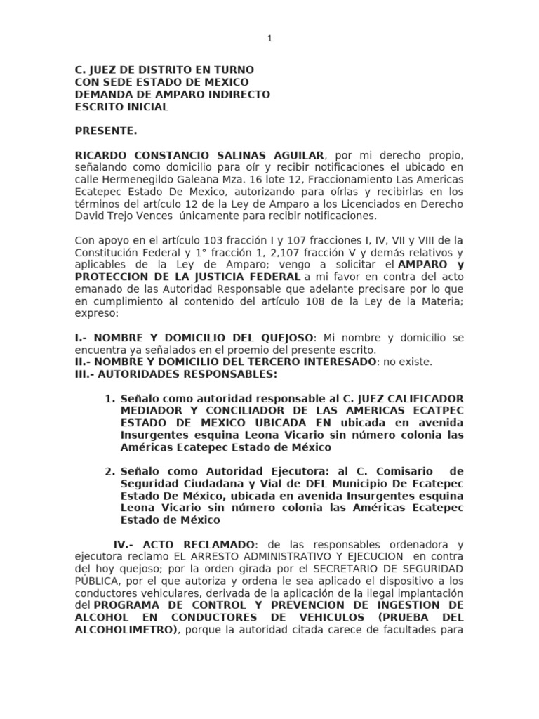 Amparo Alcoholimetro | PDF | Caso de ley | México