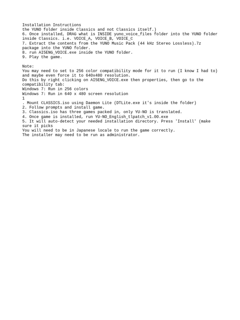 YU-NO Installation Guide | PDF