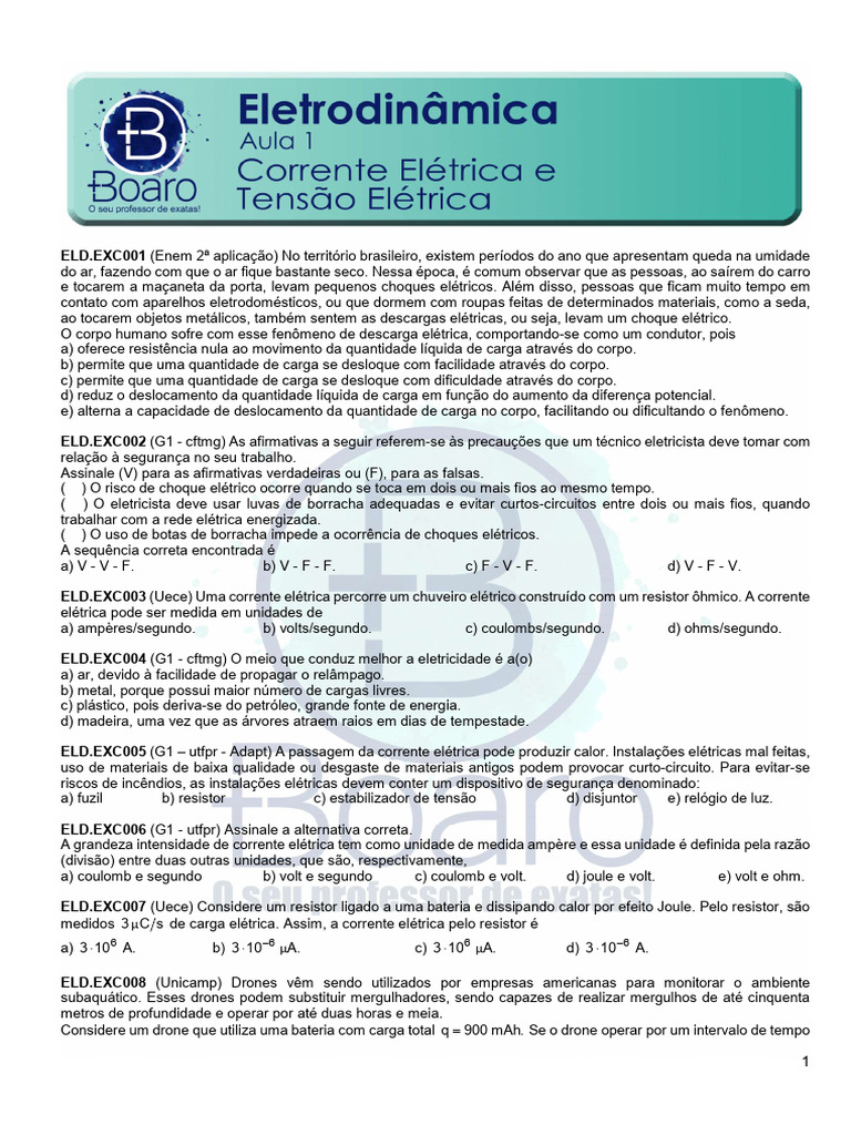 ELD - Aula 1 - Corrente Elétrica e Tensão Elétrica - 600201e8a2acf2 - 63892361 | PDF | Corrente ...