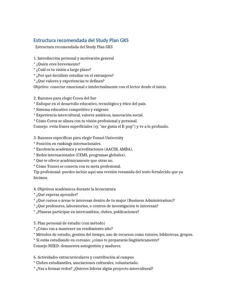 Estructura del Study Plan GKS | PDF