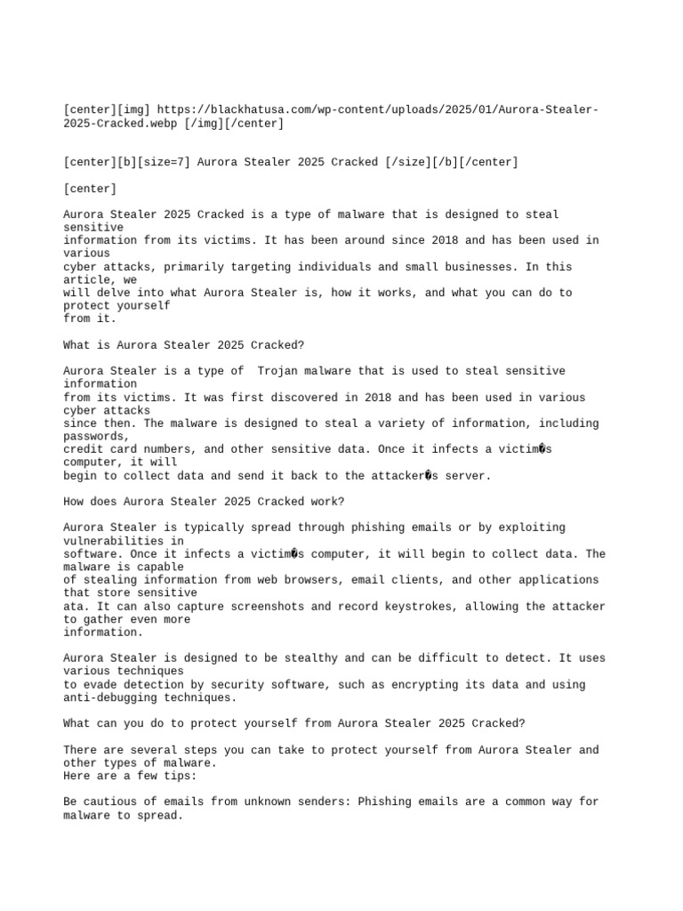 Aurora Stealer 2025 Malware Overview | PDF | Malware | Computer Science