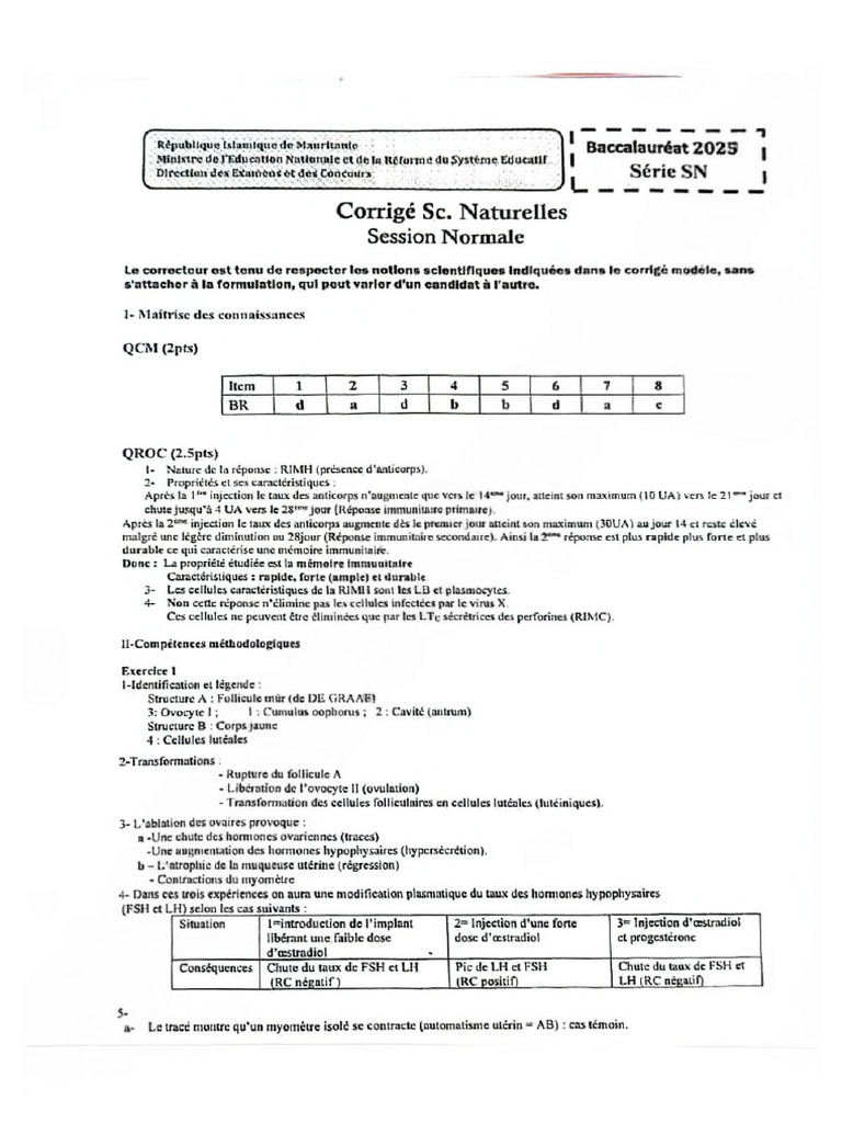 Corrigé Bac SN 2025 | PDF