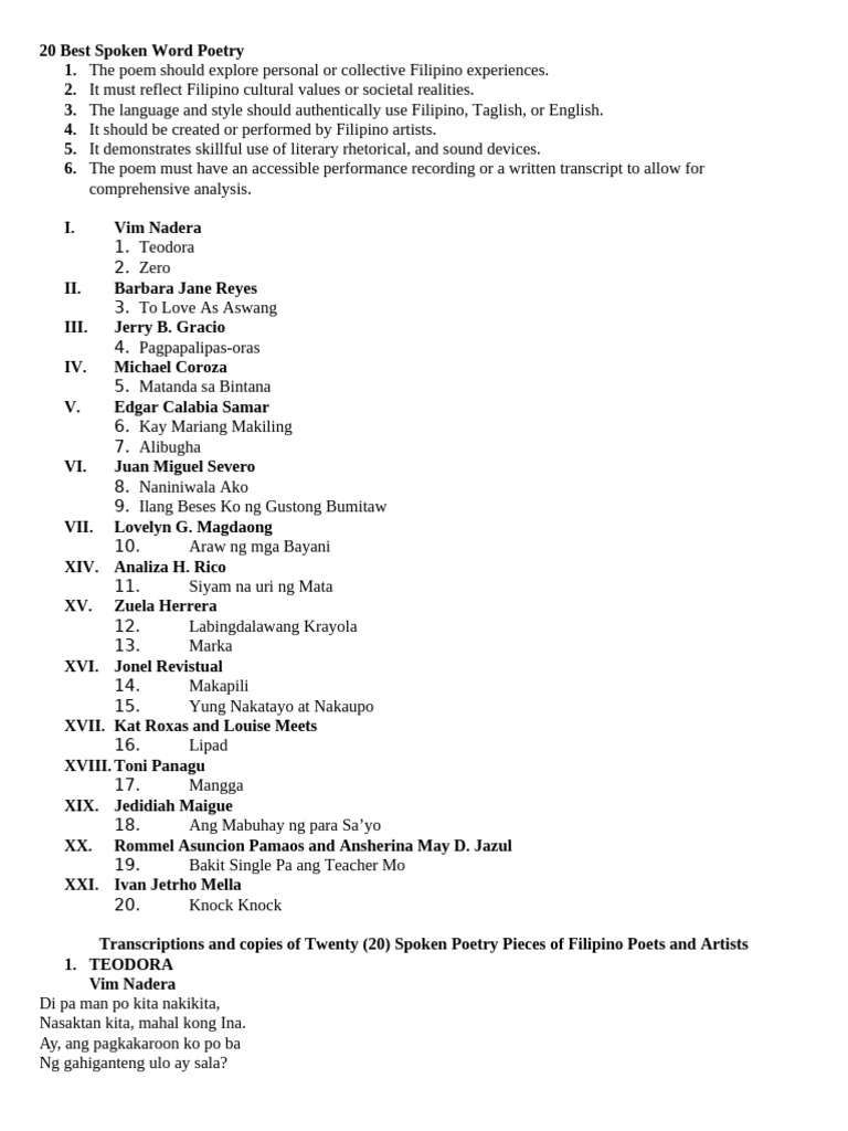 20 Best Spoken Word Poetry | PDF