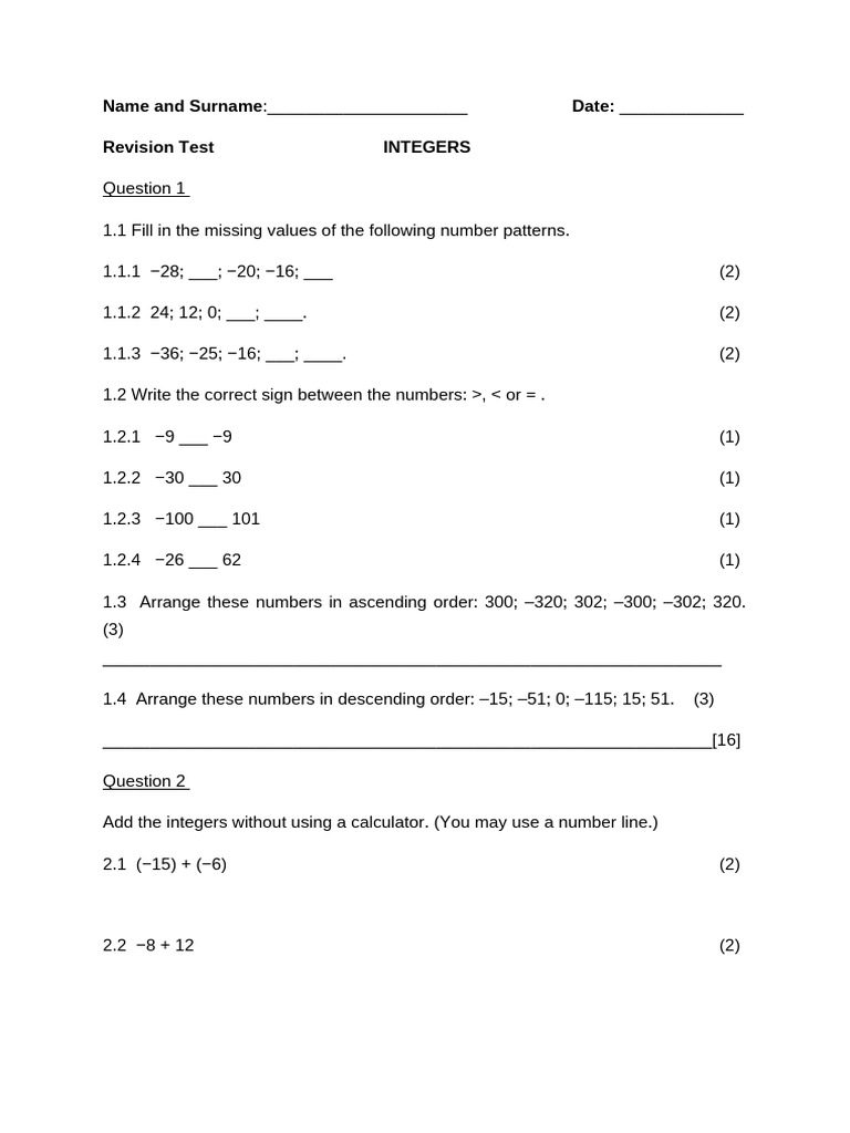 Grade 7 Revision Test Maths | PDF | Mathematics | Arithmetic