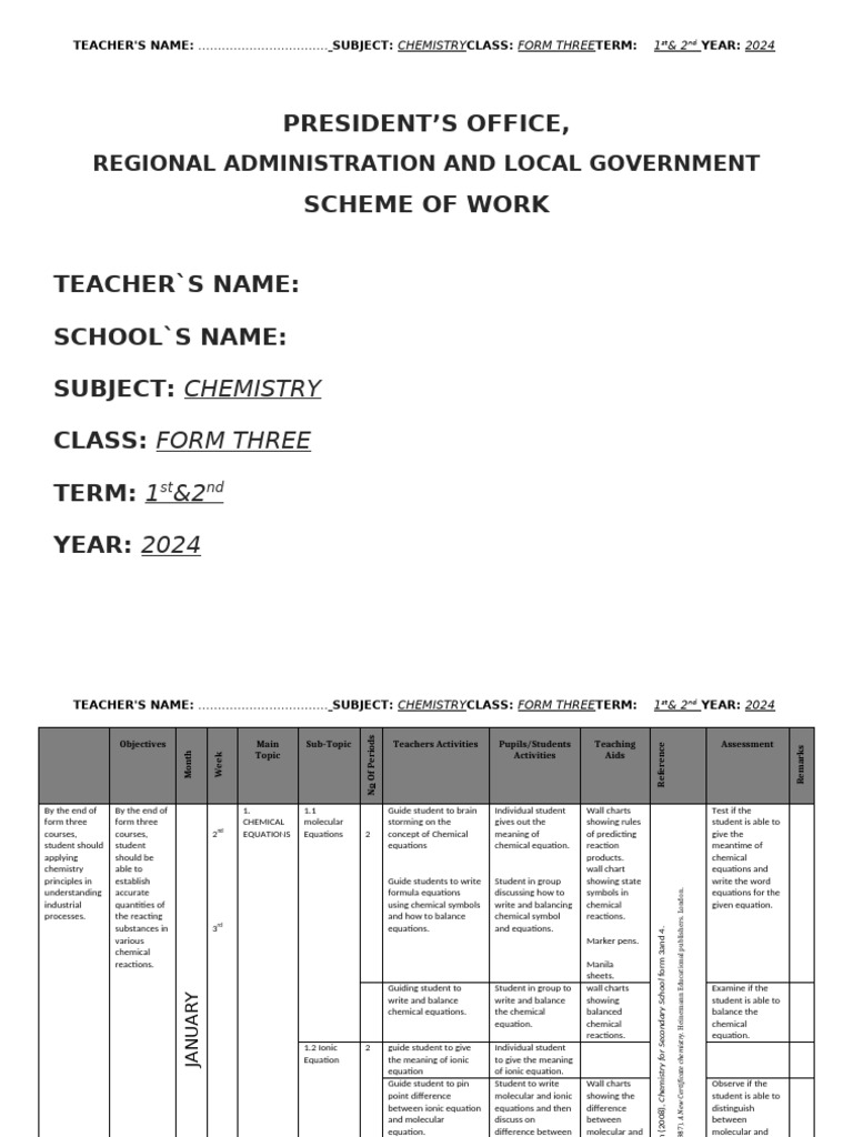 Chem III Scheme New 2024 | PDF | Mole (Unit) | Gases