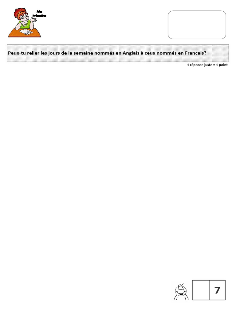 Jour Semaine en Anglais Cm2 Exercice | PDF