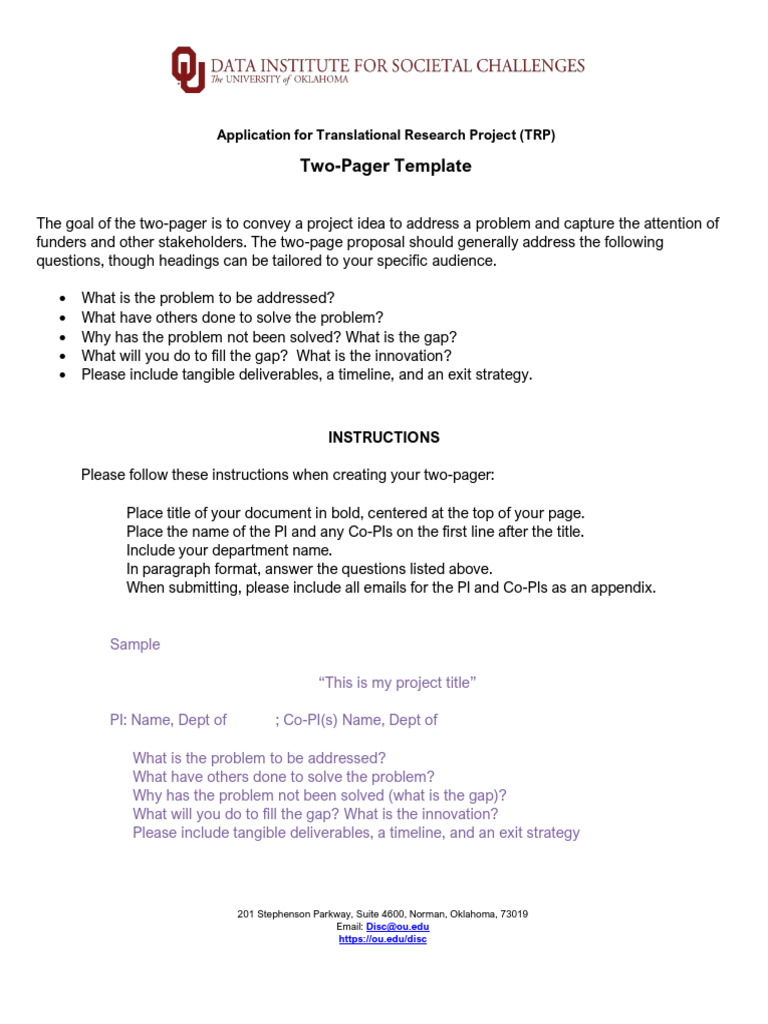 NSF ART Two Pager Template | PDF