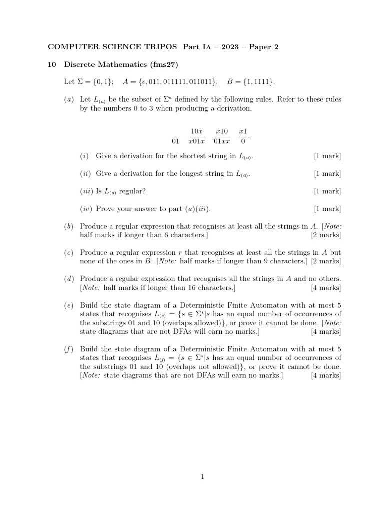 Computer Science Tripos Part I - 2023 - Paper 2 Discrete Mathematics ...