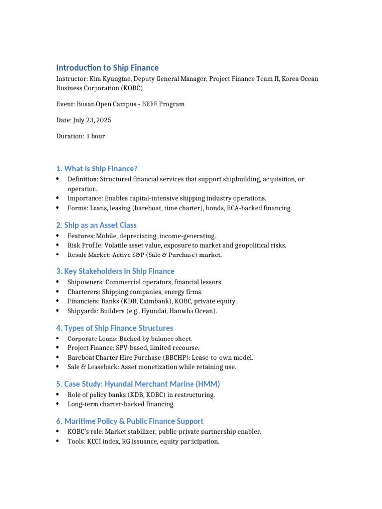 Ship Finance Lecture | PDF