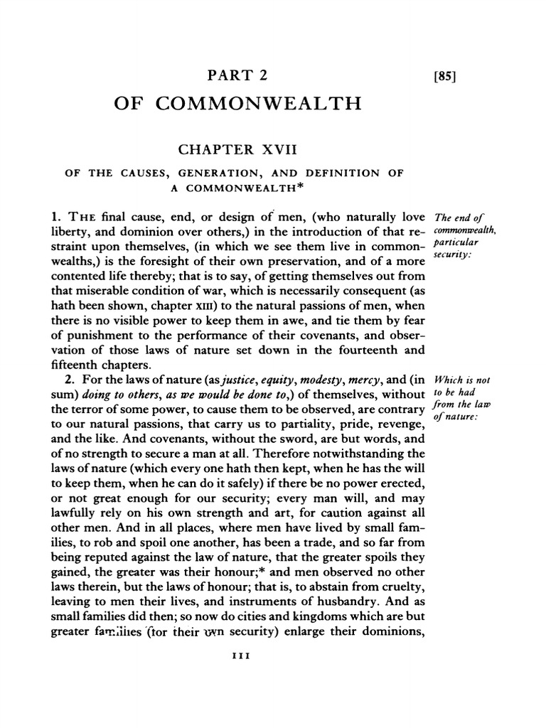 Hobbes, Leviathan, XVII-XX (Excerpts) | PDF | Sovereignty | Monarch