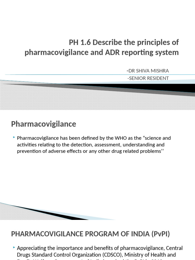 Principles of Pharmacovigilance and ADR Reporting System | PDF ...