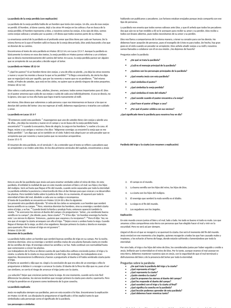 Las Parabolas | PDF | Parábolas de Jesús | Contenido bíblico