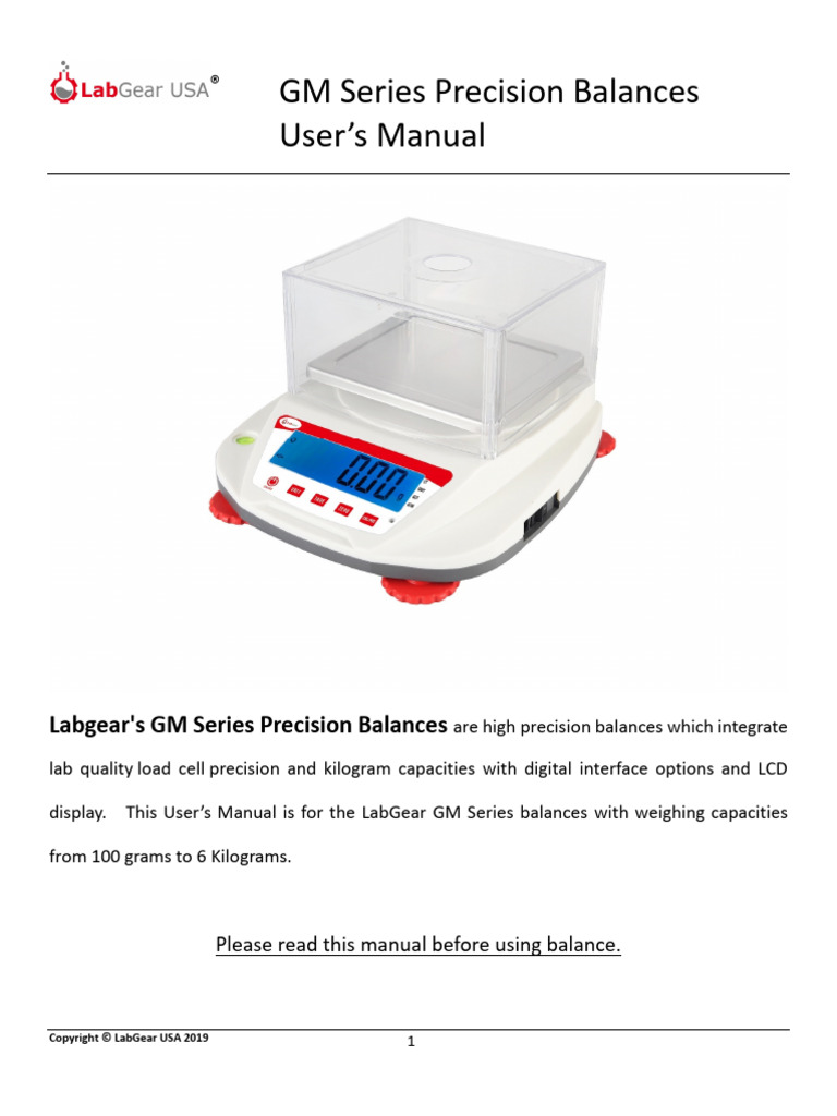 LabGear GM Series Balance Manual 2020 | PDF | Calibration | Weighing Scale