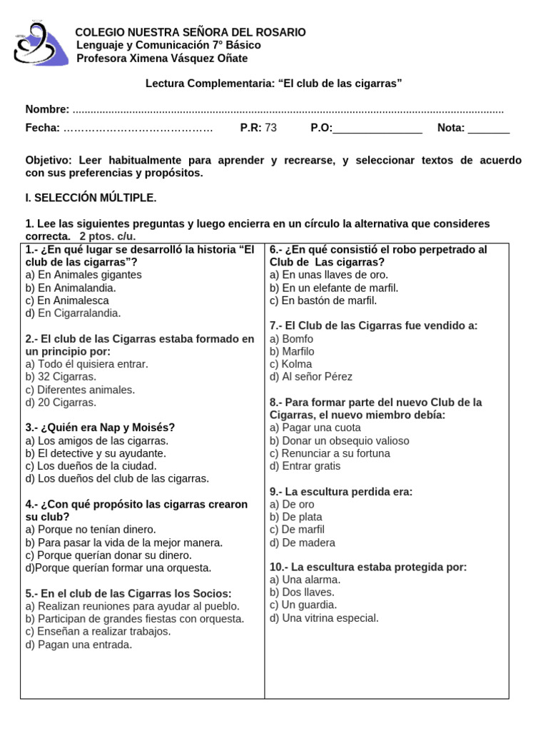 Prueba Lectura Complementaria | PDF