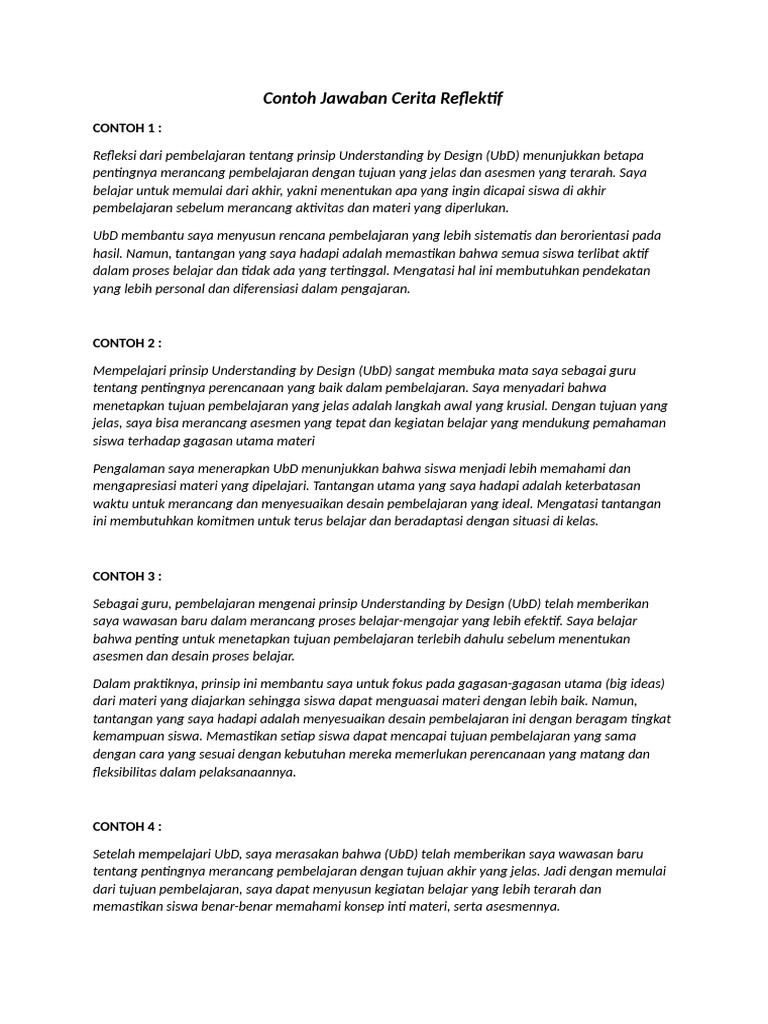 Contoh Jawaban Cerita Reflektif | PDF