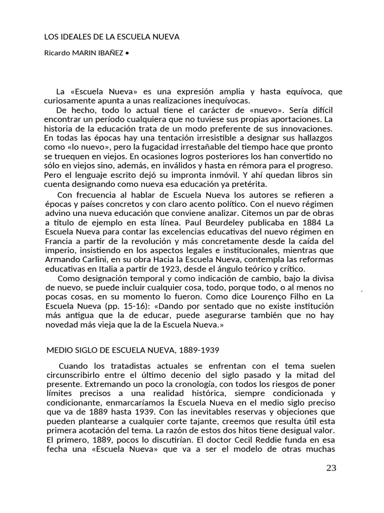 Ideales y Evolución de la Escuela Nueva | PDF | Escuelas | Moralidad