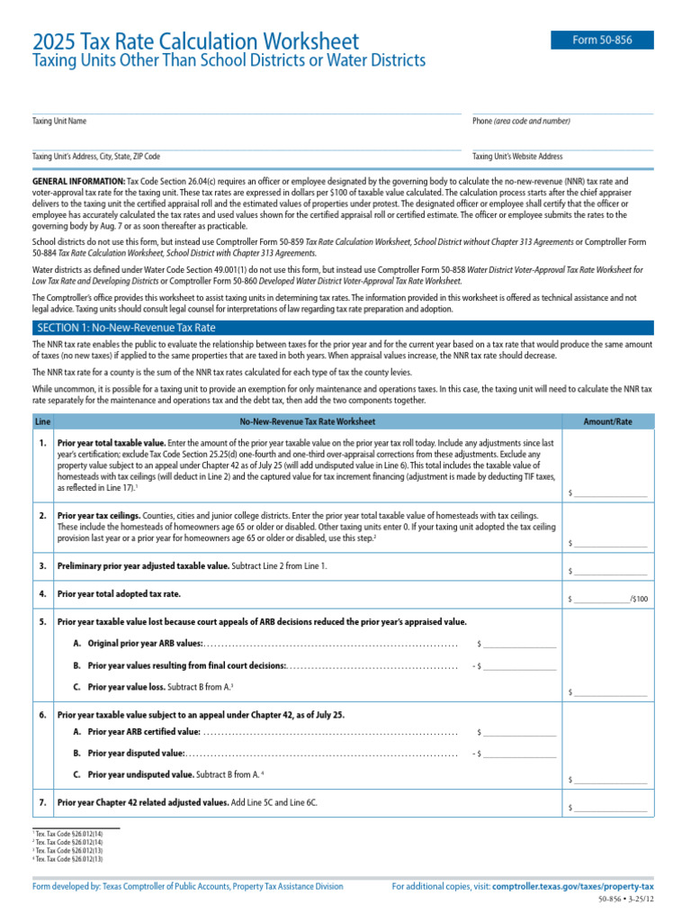 2025 Tax Rate Calculation Worksheet | PDF | Taxes | Tax Rate