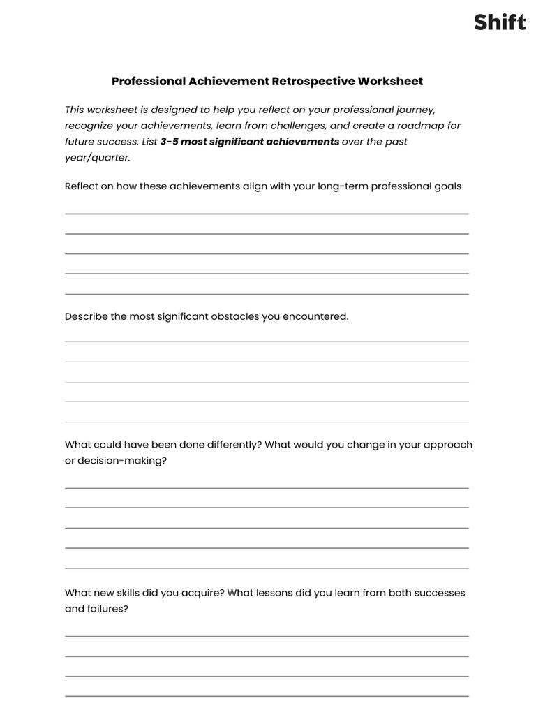 Professional Achievement Retrospective Worksheet | PDF
