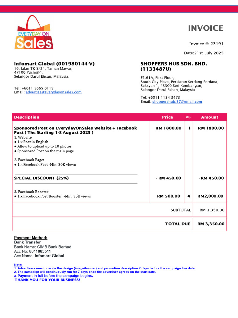 Invoice Shoppers Hub The Starling Agusut 2025 EverydayOnSales INV23191 ...