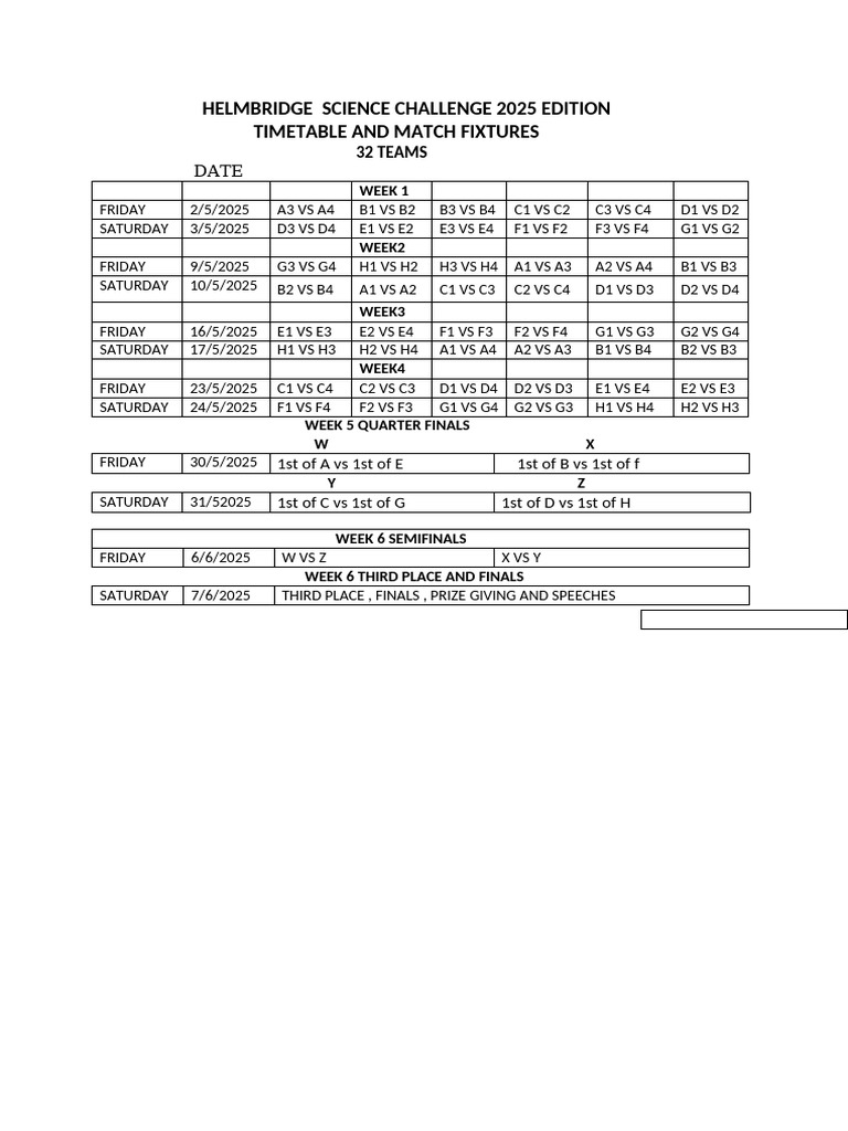 HSC Timetable and Match Fixtures | PDF