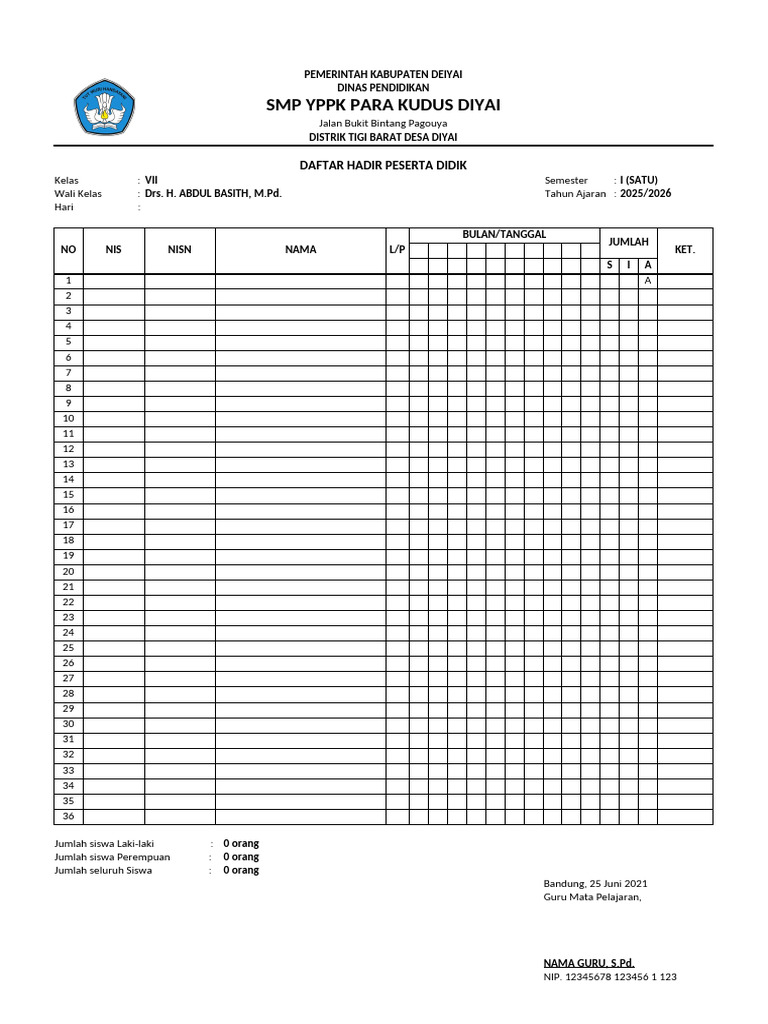 Contoh Format Daftar Hadir | PDF