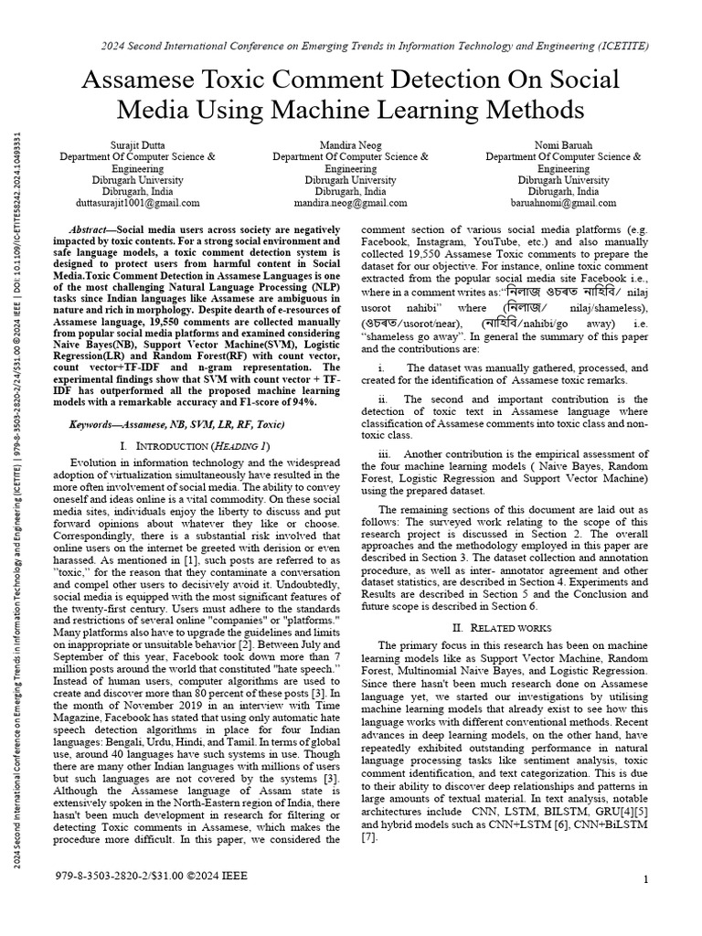 Assamese Toxic Comment Detection | PDF | Support Vector Machine ...