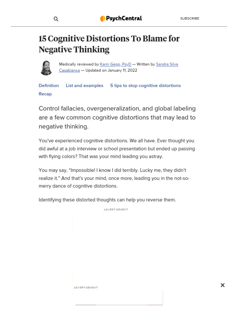 15 Cognitive Distortions To Blame For Your Negative Thinking | PDF ...
